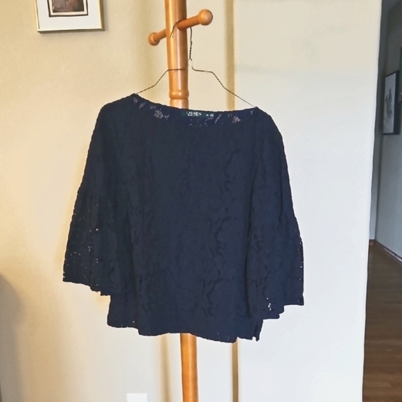 Ralph Lauren | Tops | Ralph Lauren Midnight Blue Lace Top Pm | Poshmark